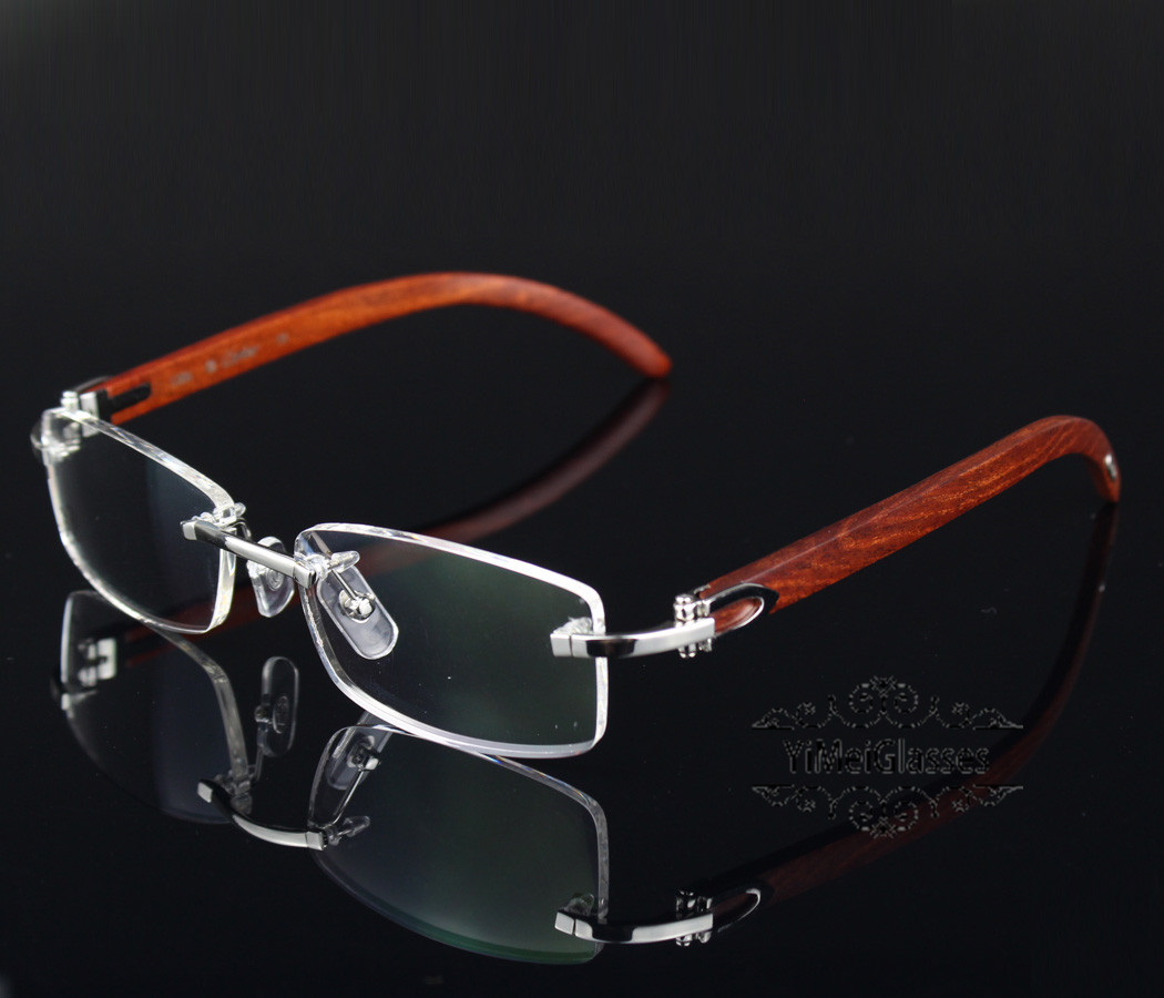 Cartier Eyeglasses Wooden Horn Platinum plating Rimless CT3524012 ...